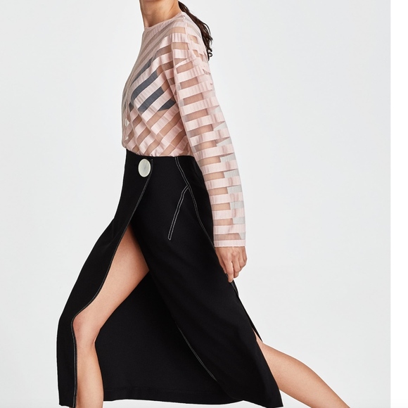 Zara | Tops | Zara Pink Sheer Striped Long Sleeve Blouse | Poshmark